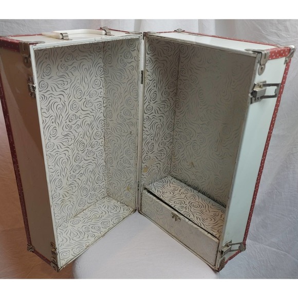 Not sure | Toys | Vintage Red Metal Doll Case Suitcase Steamer Trunk ...